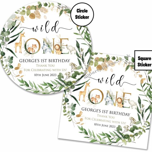Personalised Wild One 1st Birthday Party Favour Tag Stickers - Etsy UK