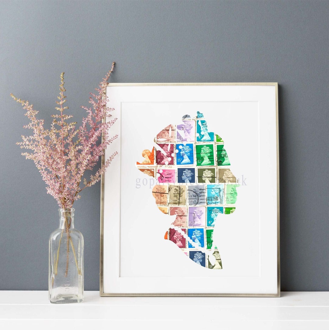 Modern Queen Elizabeth Print, Queen Elizabeth Post Stamp Print, Queen ...