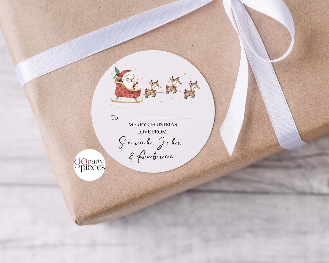Personalized Christmas Santa Sleigh Stickers, Name Stickers, Christmas ...