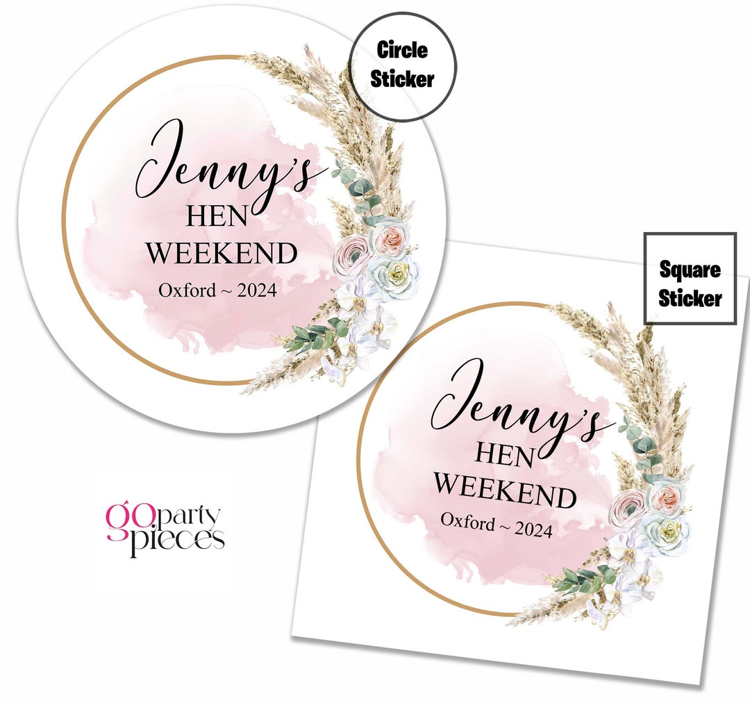 Personalized Hen's Day Stickers, Hen Party Stickers, Hen Weekend ...
