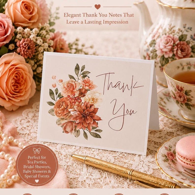 Thank You Note Greeting Card Terracotta Autumn Floral Bouquet: Bridal ...