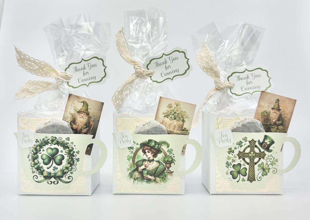 3 Irish Celtic St Patricks Day Tea Party Favors on White Box for Bridal ...