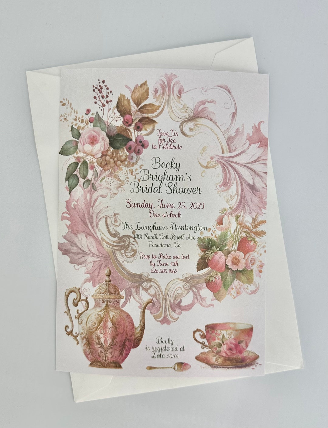 Strawberry Tea Party Invitation for Birthday or Beau-tea-ful Bridal ...
