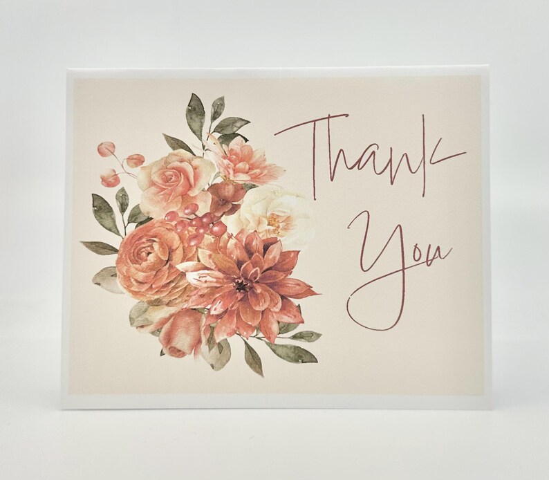 Thank You Note Greeting Card Terracotta Autumn Floral Bouquet: Bridal ...