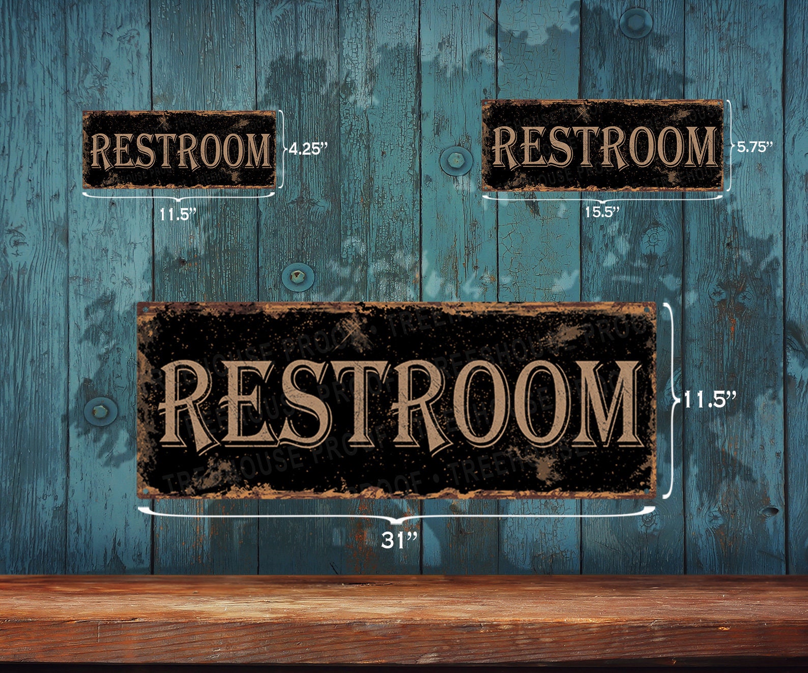 Restroom Sign Distressed Black & Brown Rusted Looking - Etsy