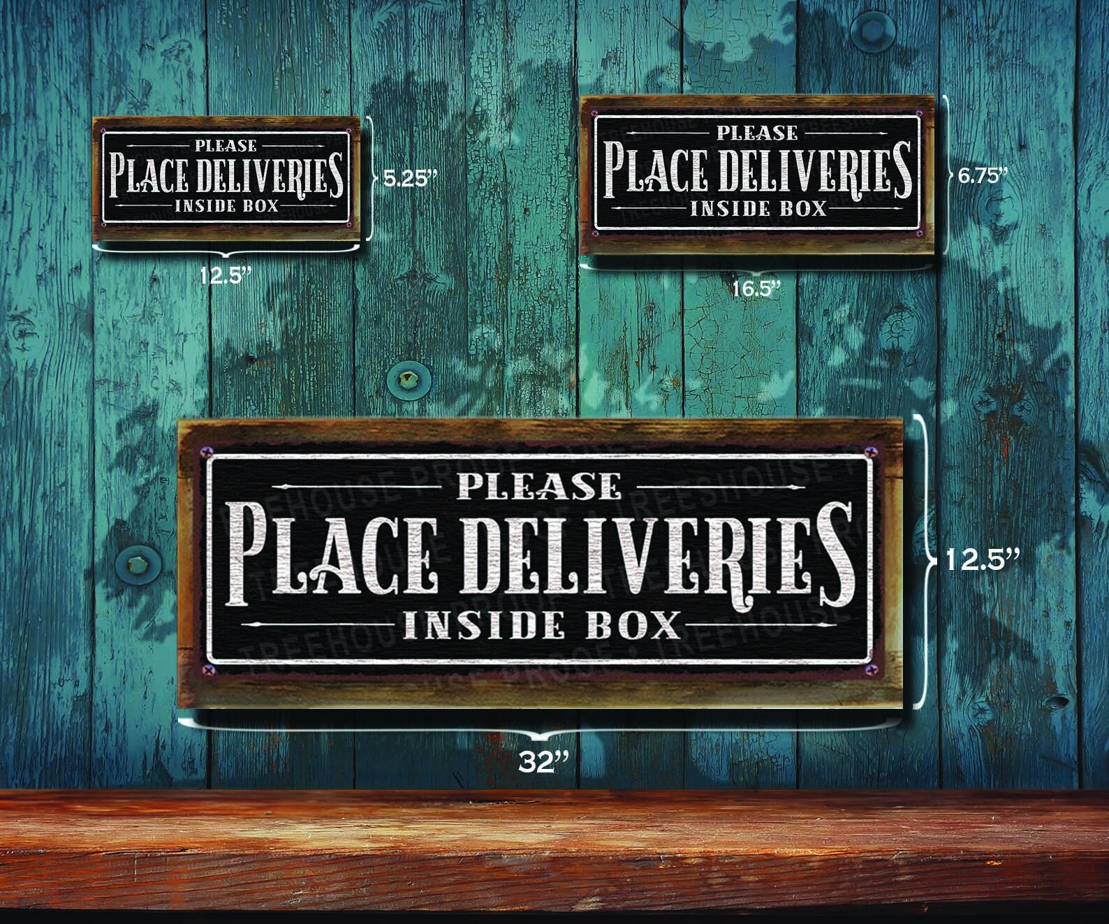Place Deliveries Inside Box Metal Sign: - Rustic Looking Customizable ...