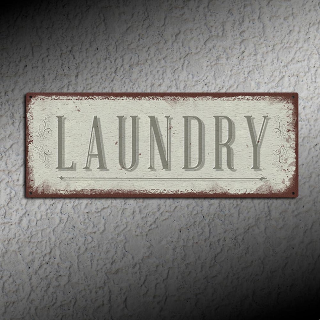Laundry Sign - White Rustic Looking Aluminum Sign - Color Imprint on ...