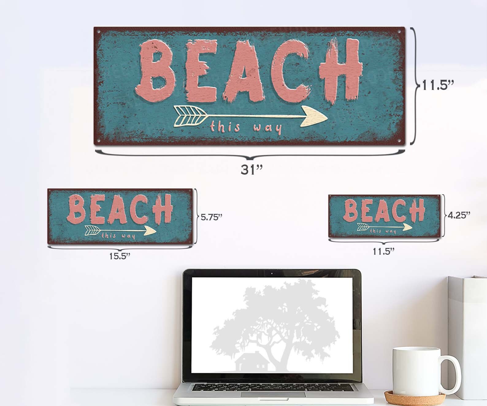 Beach This Way Metal Sign Arrow Pointing Right • Rustic Looking Color ...