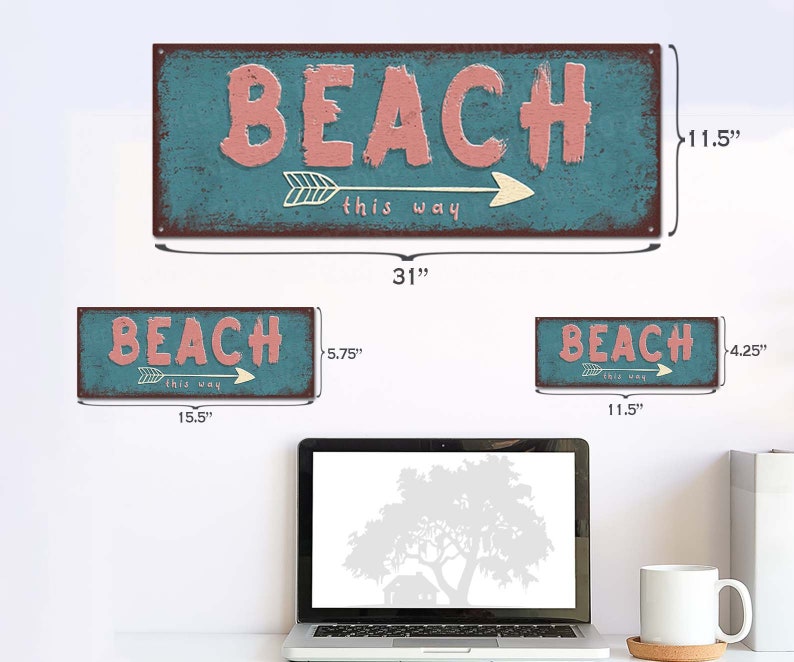 Beach This Way Metal Sign Arrow Pointing Right • Rustic Looking Color ...