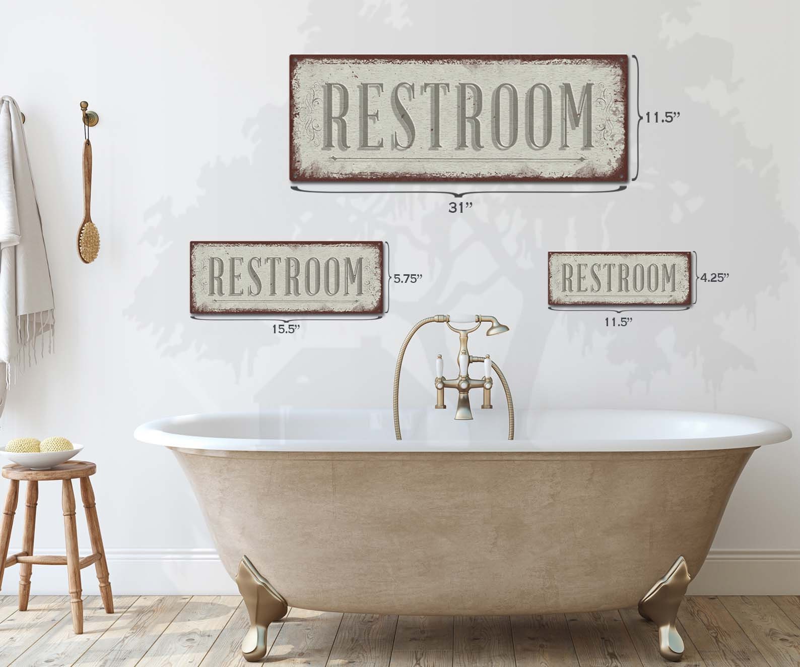 Restroom Sign Distressed White - Rustic Looking - Beautiful Color ...