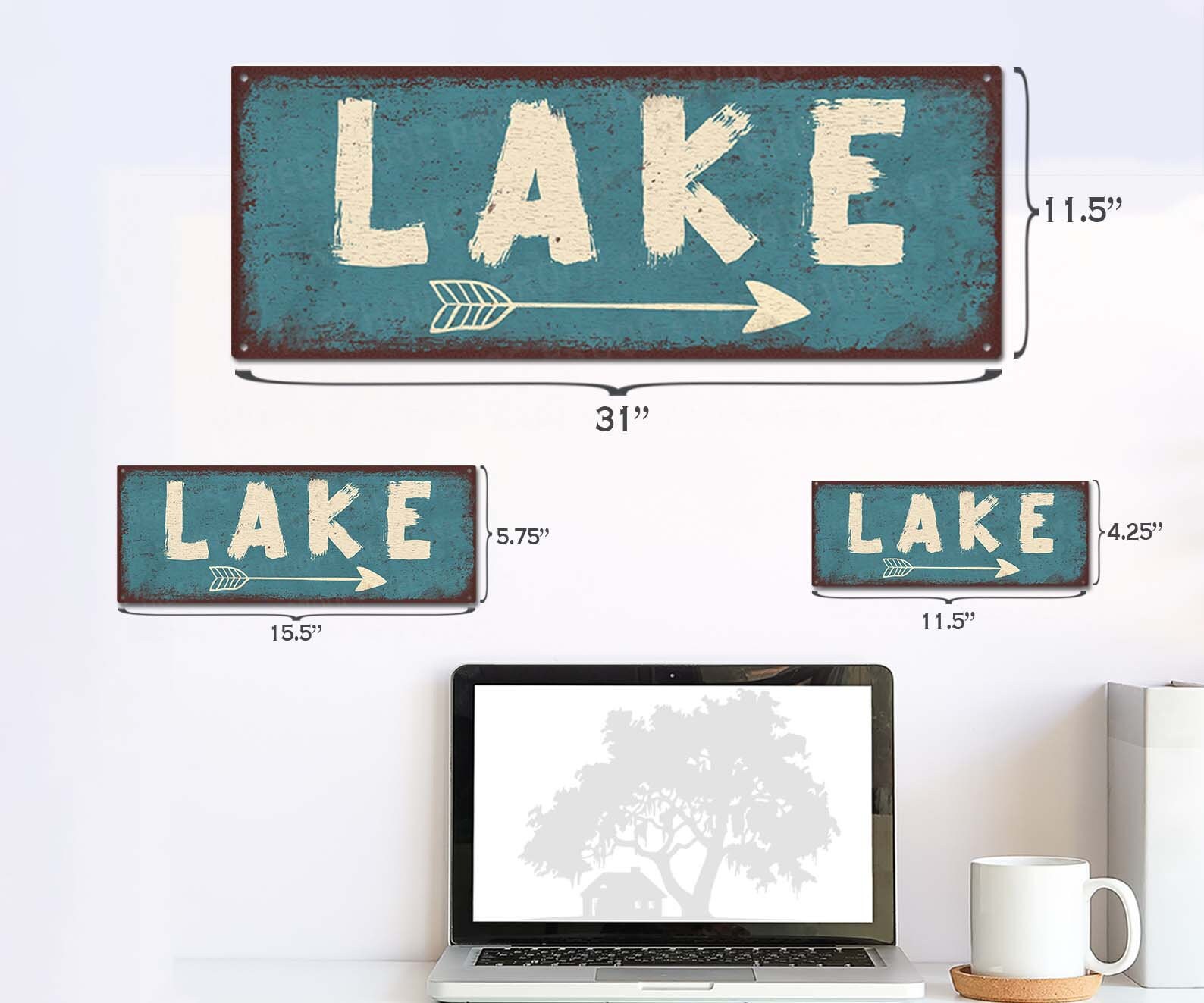 Lake This Way Metal Sign With Arrow Pointing Right Rustic - Etsy