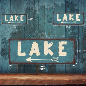 Lake Sign With Arrow Pointing Left - Rustic Looking Aluminum Sign ...