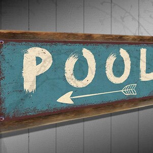 Pool Metal Sign: With Arrow Pointing Left - Rustic Looking - Full Color ...