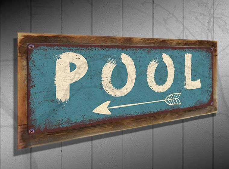 Pool Sign With Arrow Pointing Left Rustic Looking Aluminum - Etsy