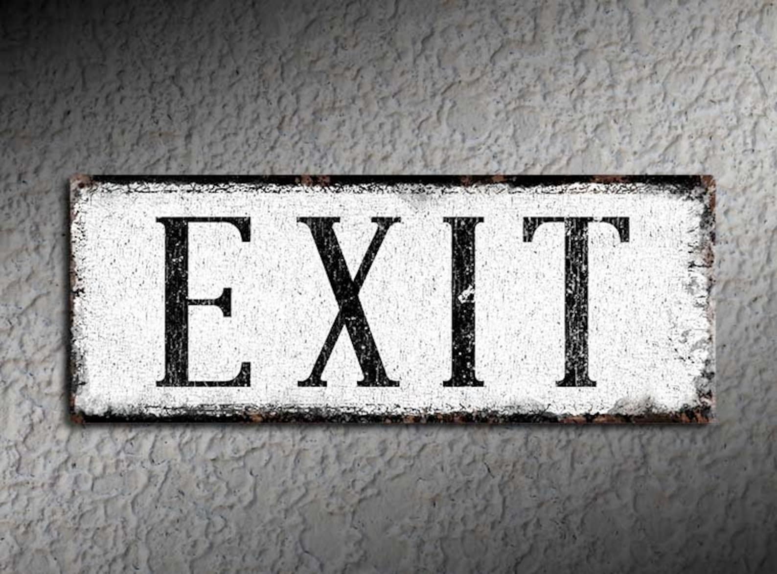 Exit Sign Black & White Vintage - Rustic Looking Metal Sign ...