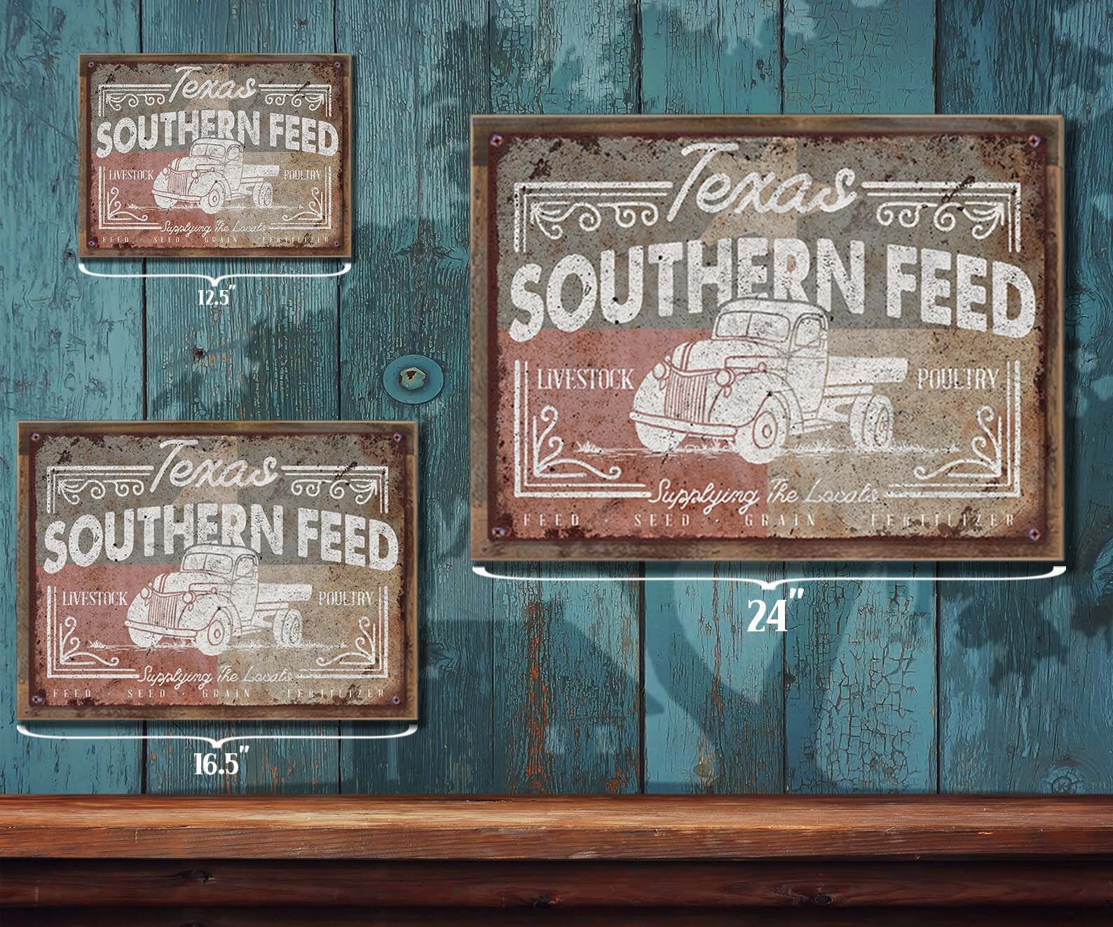 Texas Southern Feed • Rustic Looking Metal Sign • Customizable Color ...