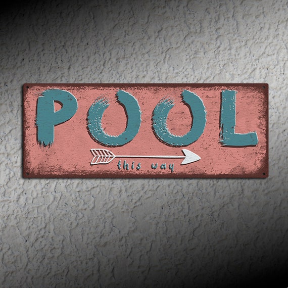 Pool This Way Sign Arrow Facing Right Green & Coral Rustic - Etsy