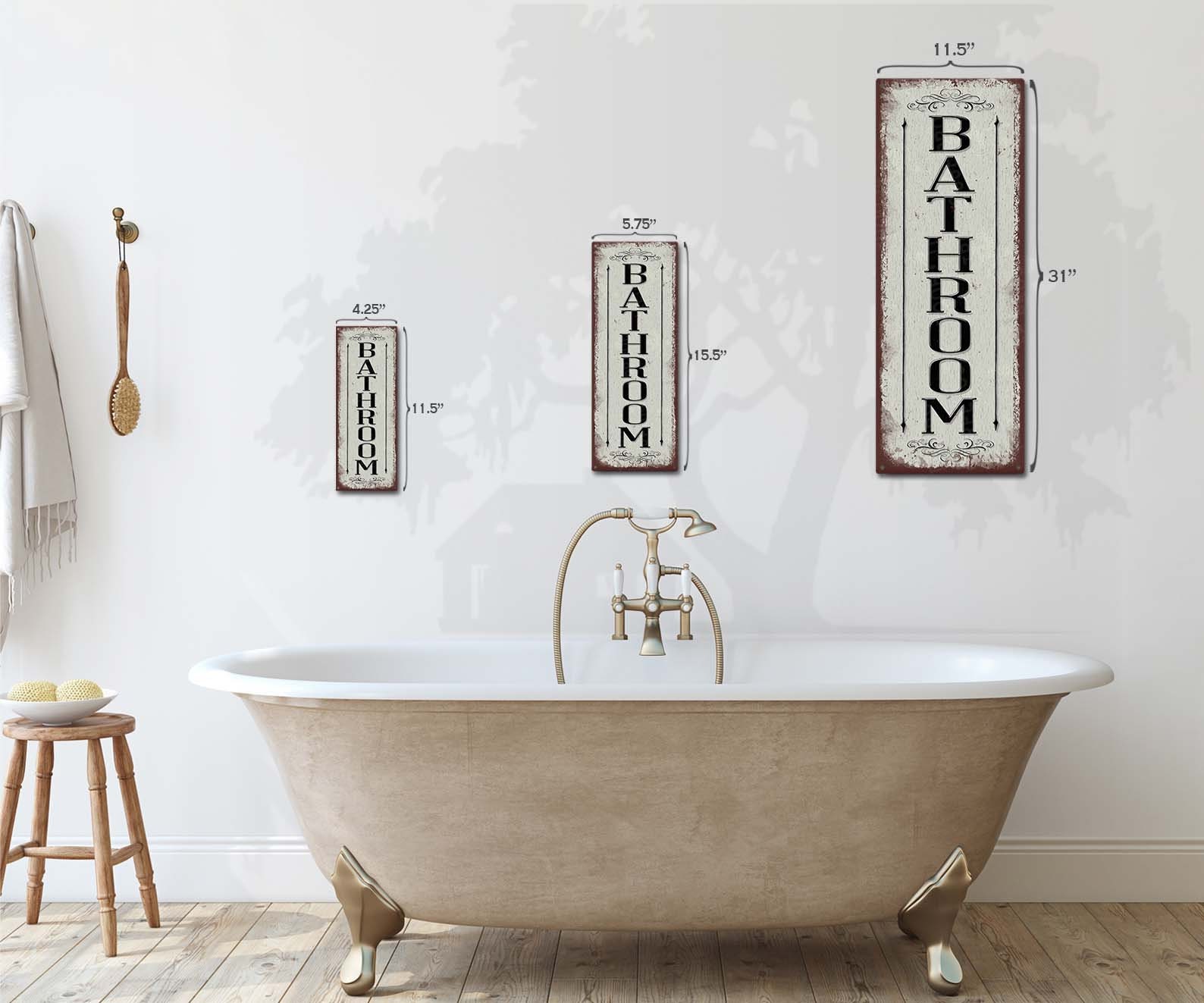 2 SIDED - Bathroom Sign Vertical Antique White - Rustic Looking ...