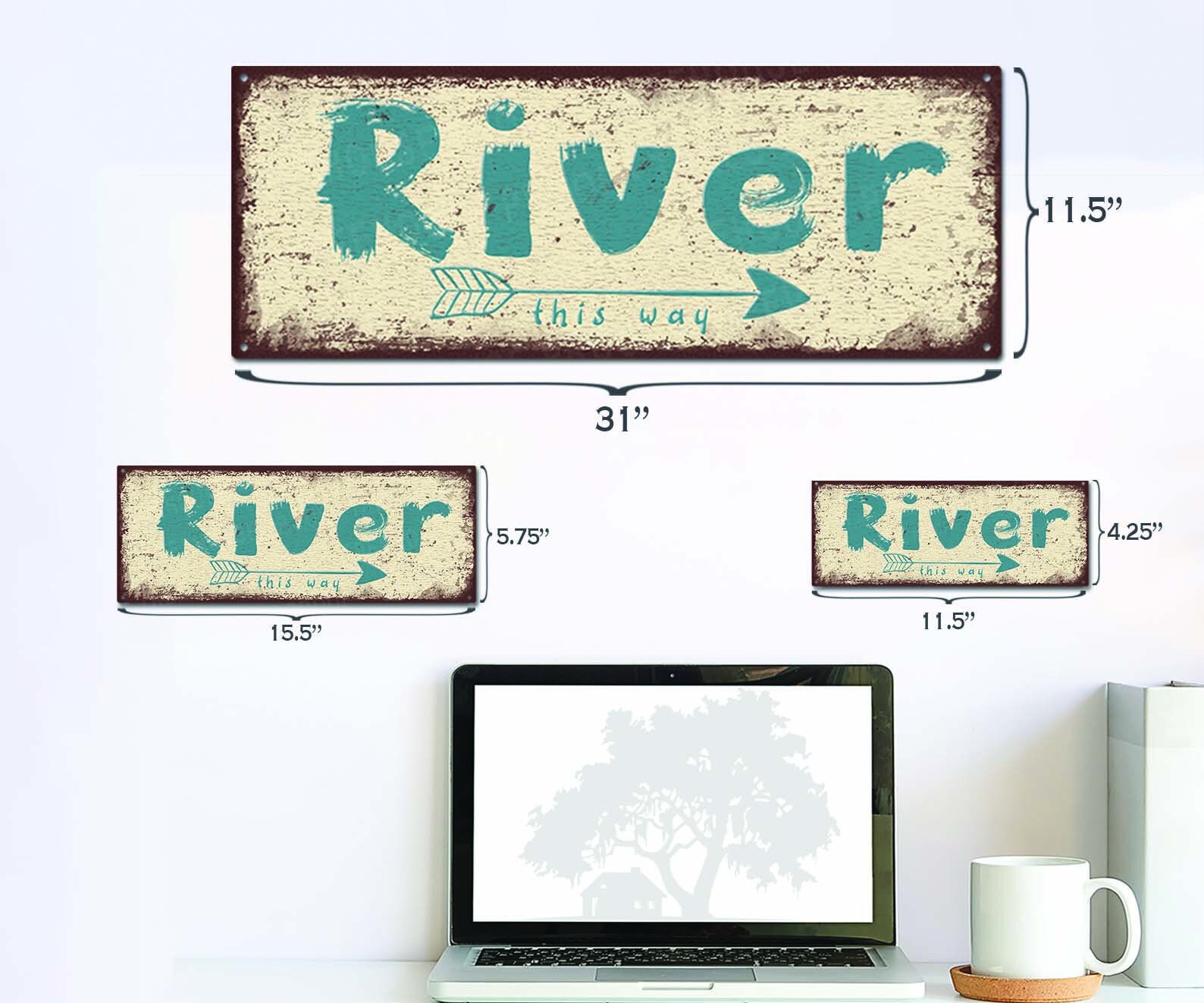 River This Way Antique White Metal Sign Right Facing Arrow - Etsy