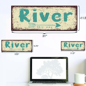 River This Way Antique White Metal Sign • Right Facing Arrow • Rustic ...