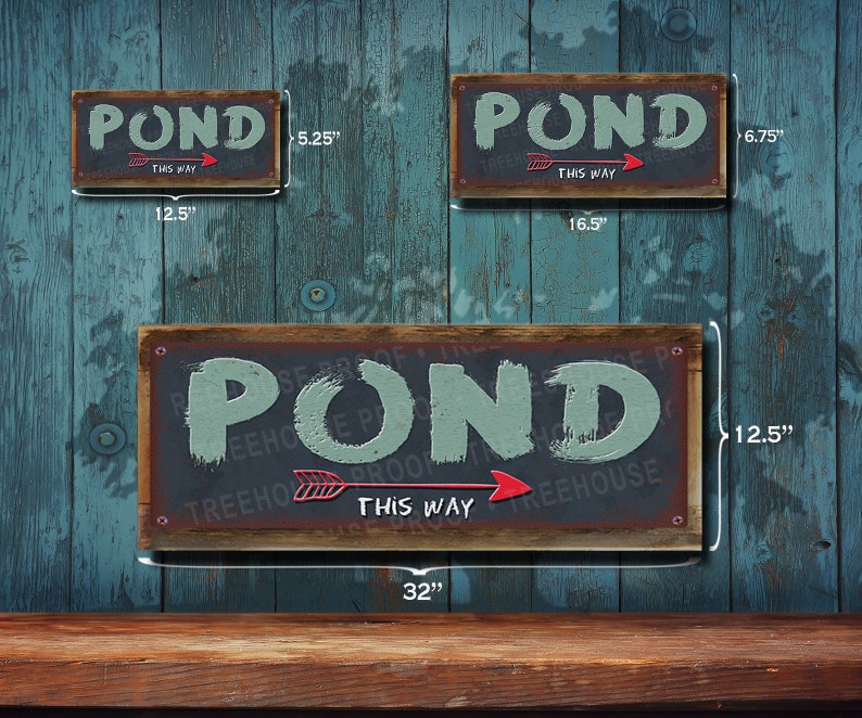 Pond Sign Arrow Right ALUMINUM Sign - 6x16 • 4x12 - Rustic Metal Street ...