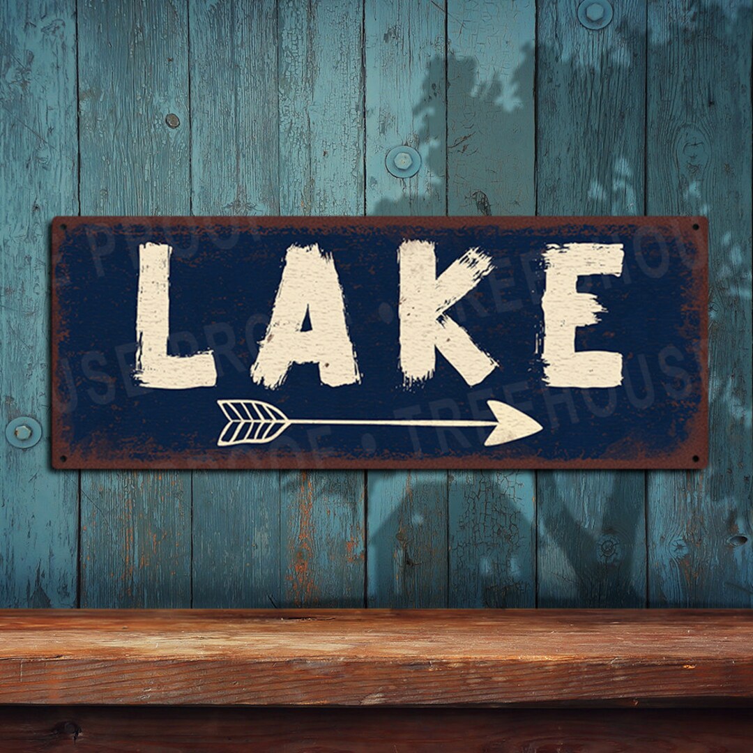 Lake This Way Metal Sign With Arrow Pointing RIGHT •navy & White ...