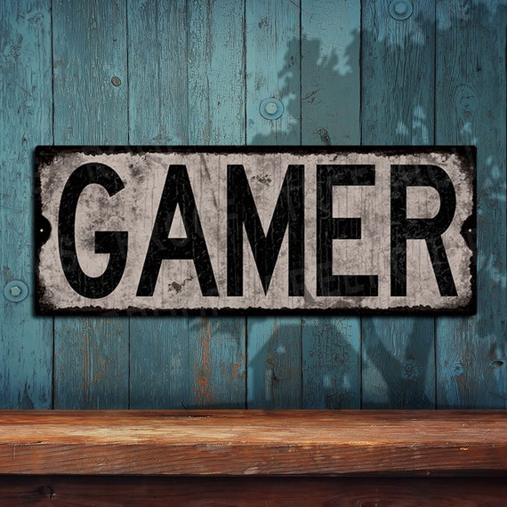 Gamer Sign European Look Distressed White Rustic Metal | Etsy