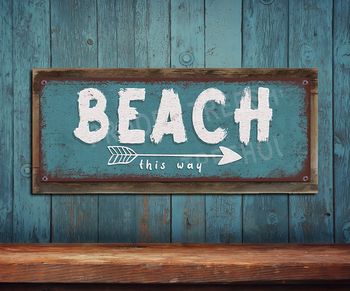 White Beach This Way - Right Arrow - Rustic Looking Metal Street Sign ...