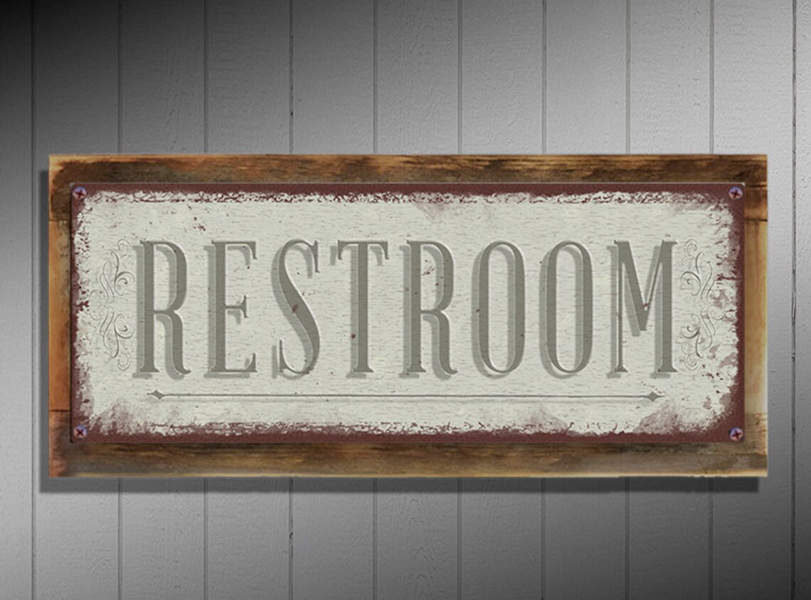 Restroom Sign Distressed White - Rustic Looking - Beautiful Color ...