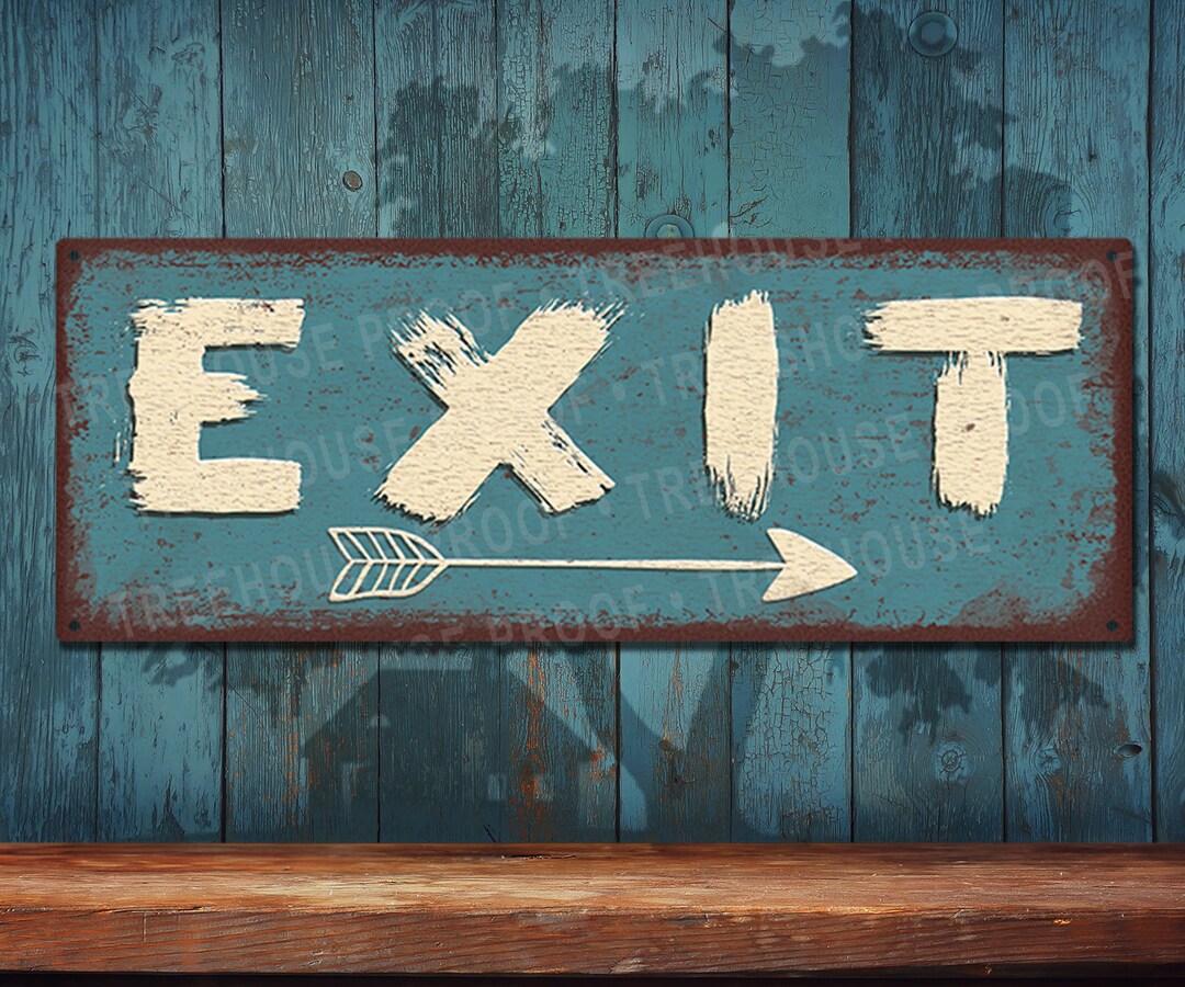 Exit Green Metal Sign Arrow Pointing Right • Rustic Looking ...