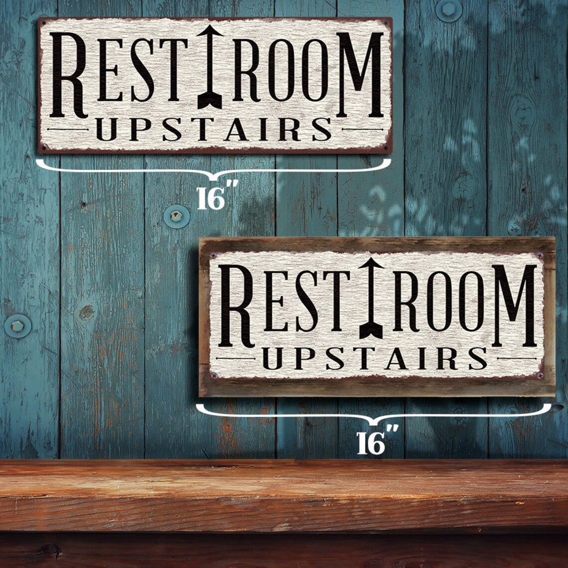 Restroom Upstairs Arrow Pointing up Metal Sign Distressed | Etsy