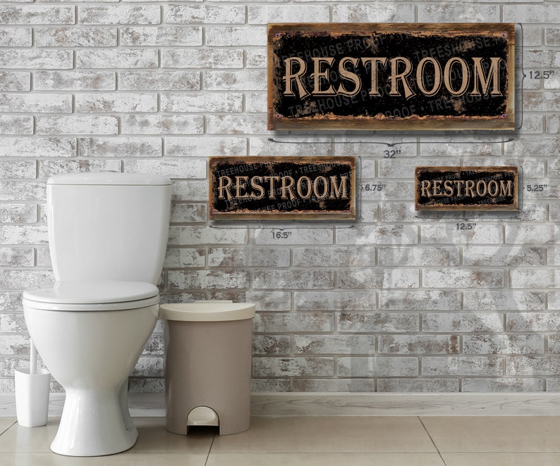 Restroom Sign Distressed Black & Brown Rusted Looking - Etsy