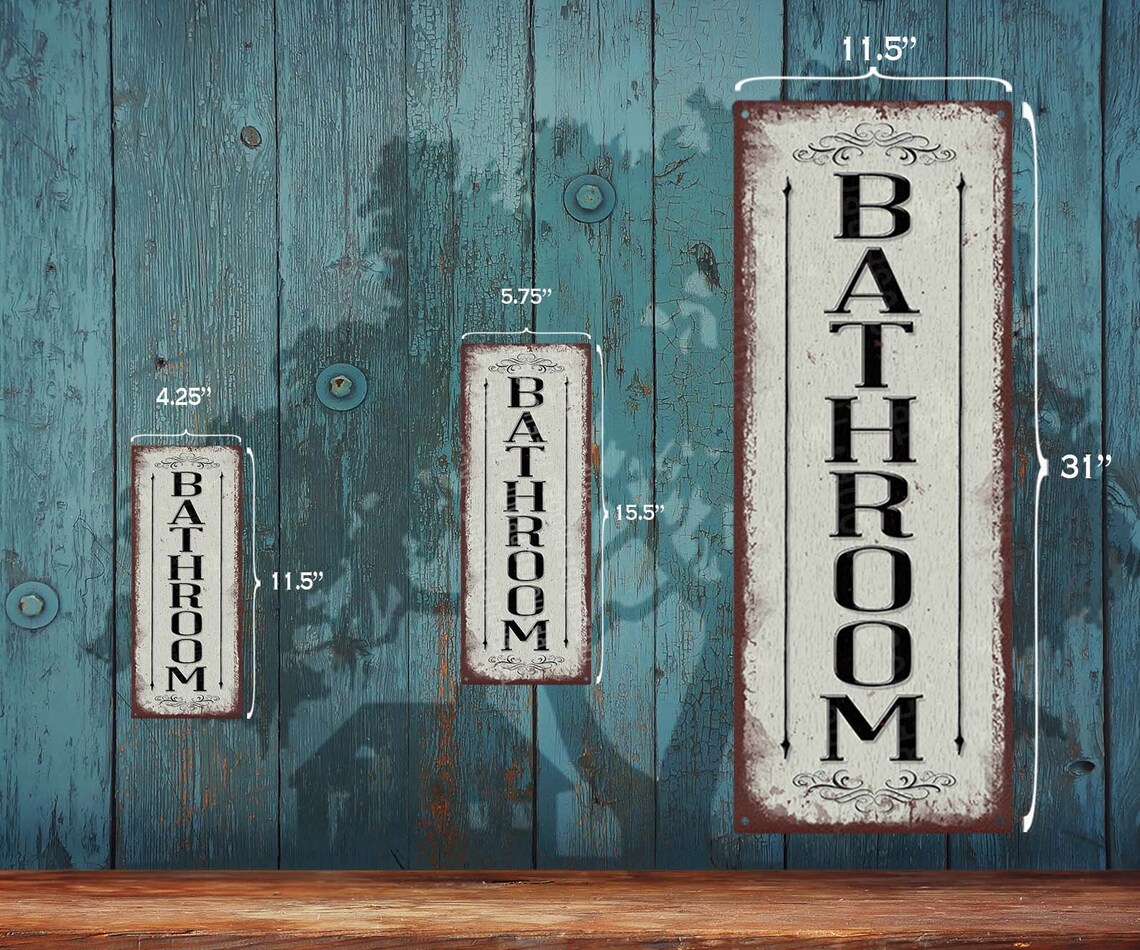 2 SIDED - Bathroom Sign Vertical Antique White - Rustic Looking ...