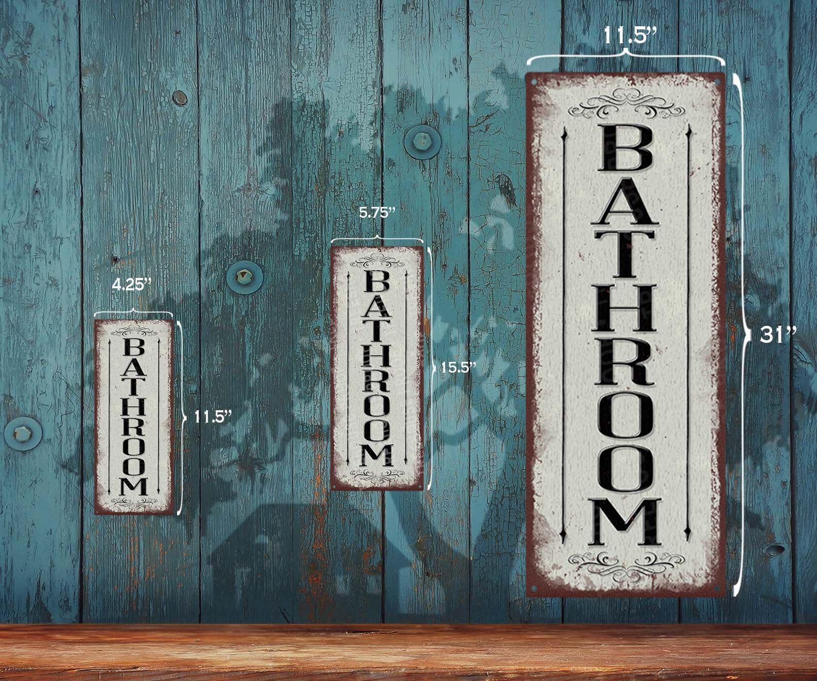 2 SIDED - Bathroom Sign Vertical Antique White - Rustic Looking ...