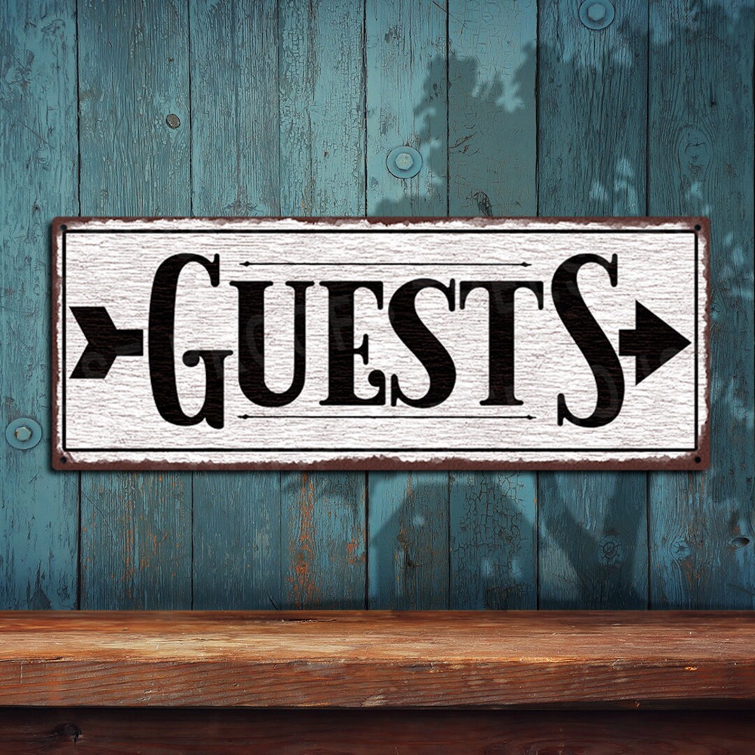 Guests Metal Sign: Right Pointing Arrow - White Rustic Looking Aluminum ...