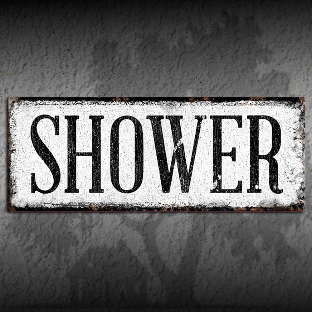 Distressed Shower White & Black Lines Metal Sign - Vintage Looking Full ...