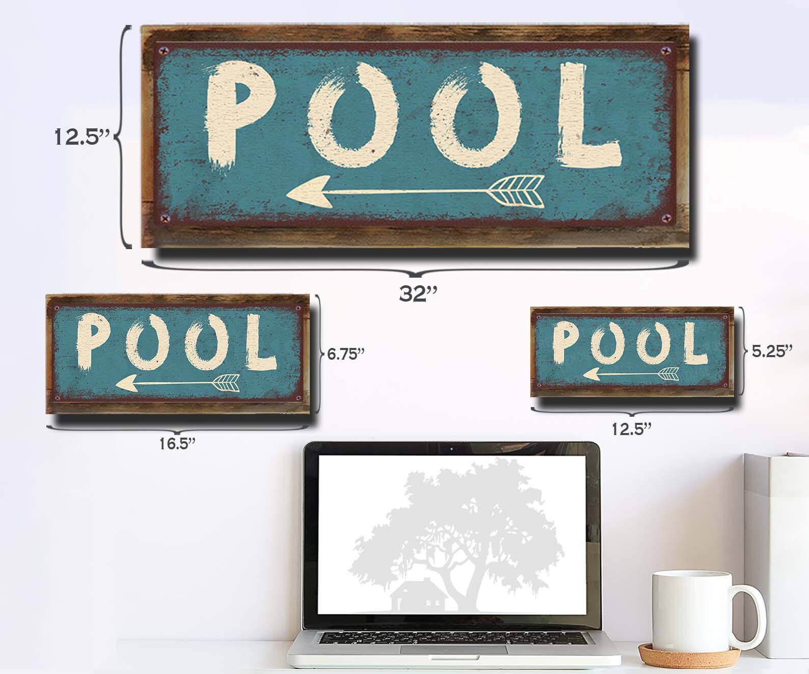 Pool Sign With Arrow Pointing Left Rustic Looking Aluminum - Etsy