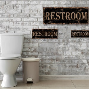 Restroom Sign • Distressed Black & Brown • Rusted Looking Aluminum Sign ...