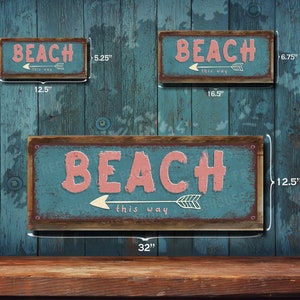 Beach This Way Metal Sign Arrow Pointing Left - Rustic Looking Full ...