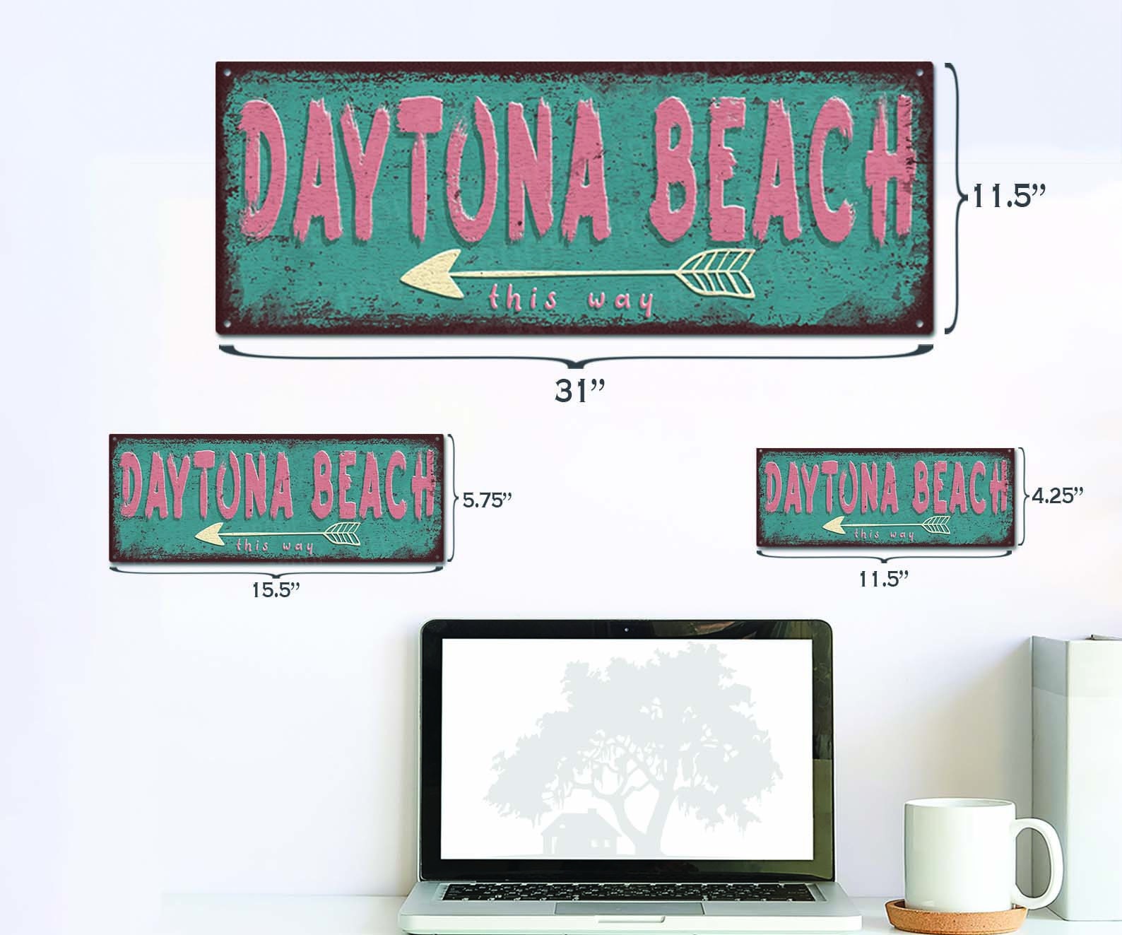 Daytona Beach This Way Metal Sign Arrow Pointing Left • Rustic Looking ...