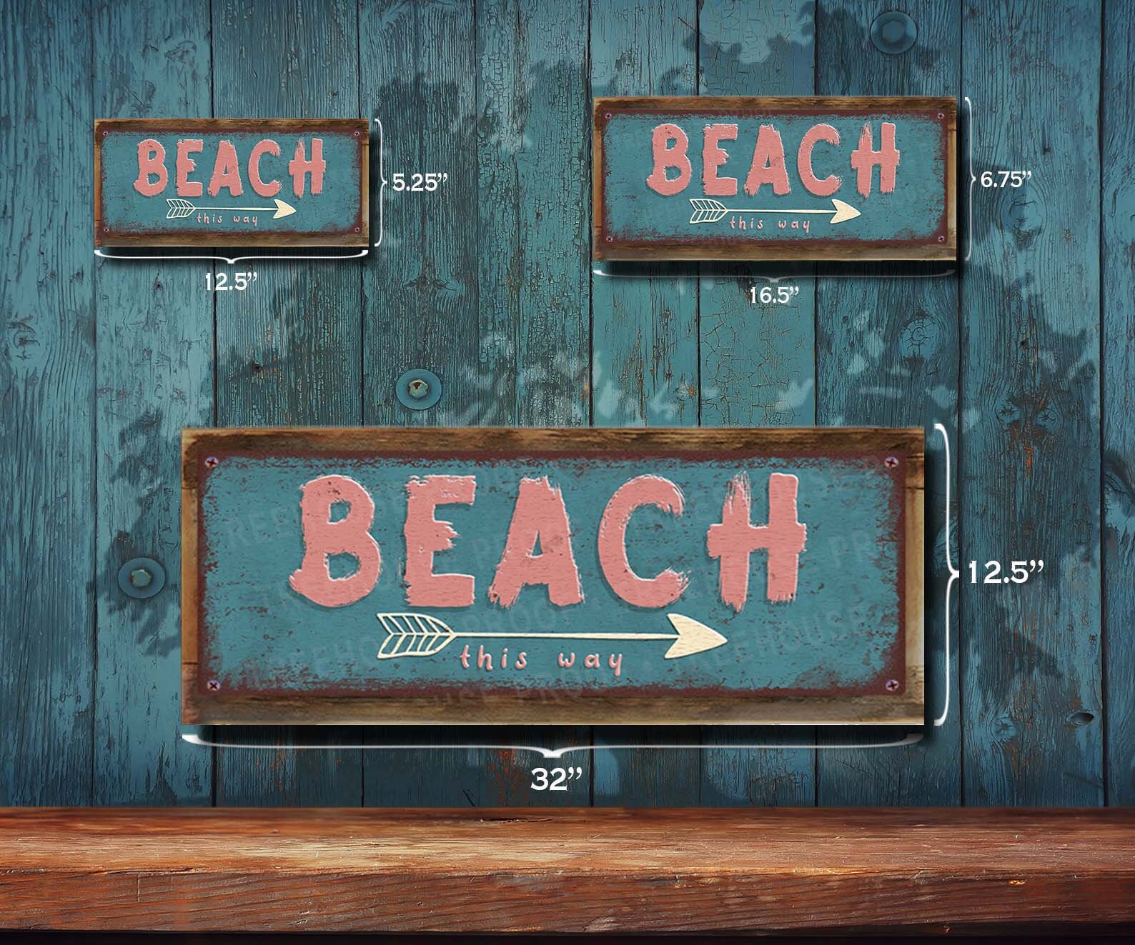 Beach This Way Metal Sign Arrow Pointing Right • Rustic Looking Color ...