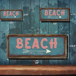 Beach This Way Metal Sign Arrow Pointing Right • Rustic Looking Color ...