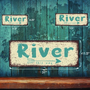 River This Way Antique White Metal Sign • Right Facing Arrow • Rustic ...