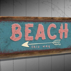 Beach This Way Metal Sign Arrow Pointing Left - Rustic Looking Full ...