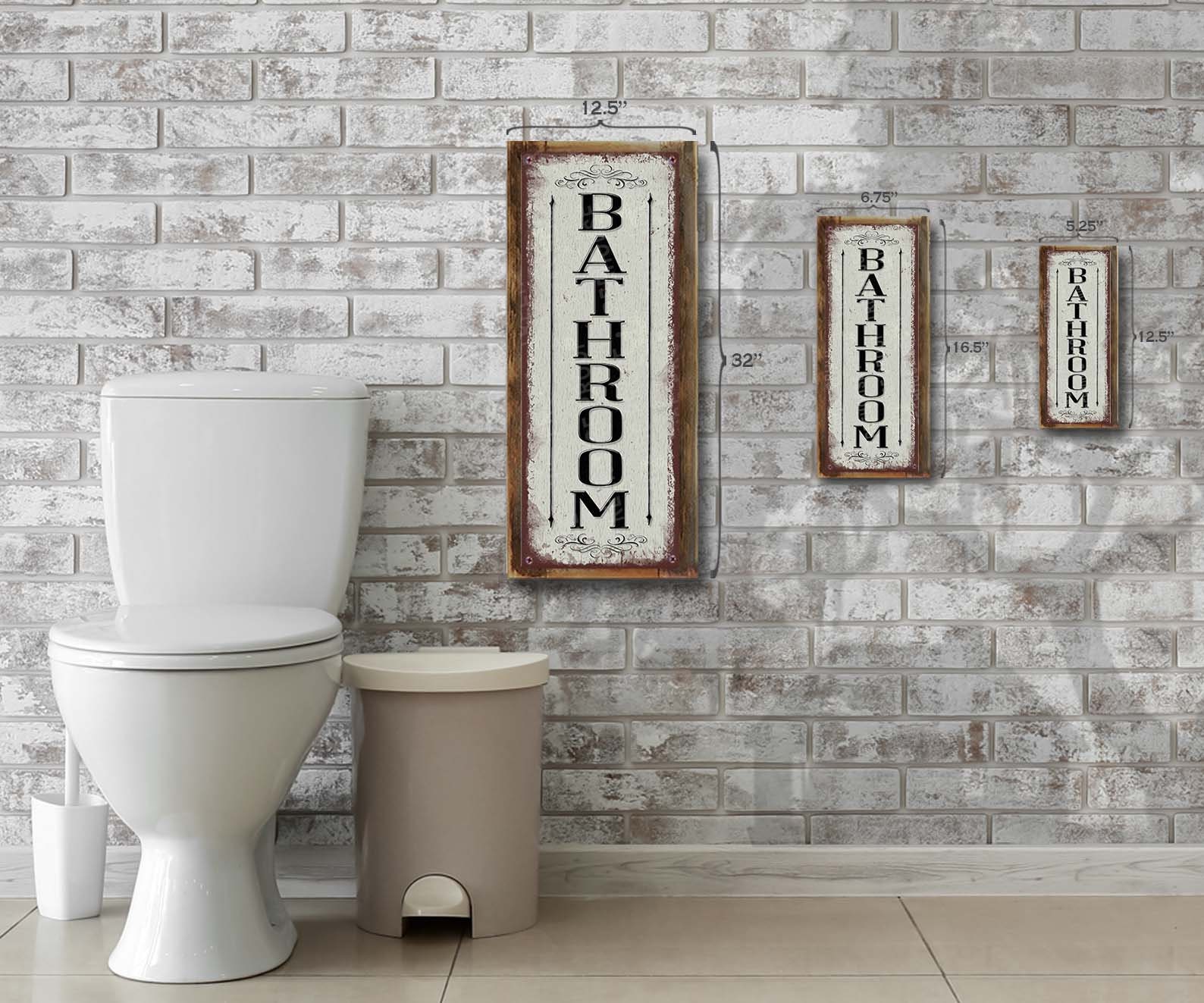 Bathroom Metal Sign Vertical Antique White - Rustic - Aluminum- Color ...
