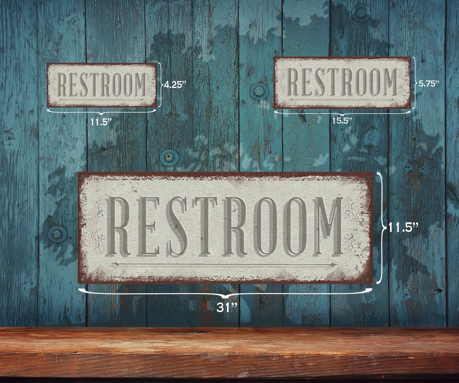 Restroom Sign Distressed White - Rustic Looking - Beautiful Color ...