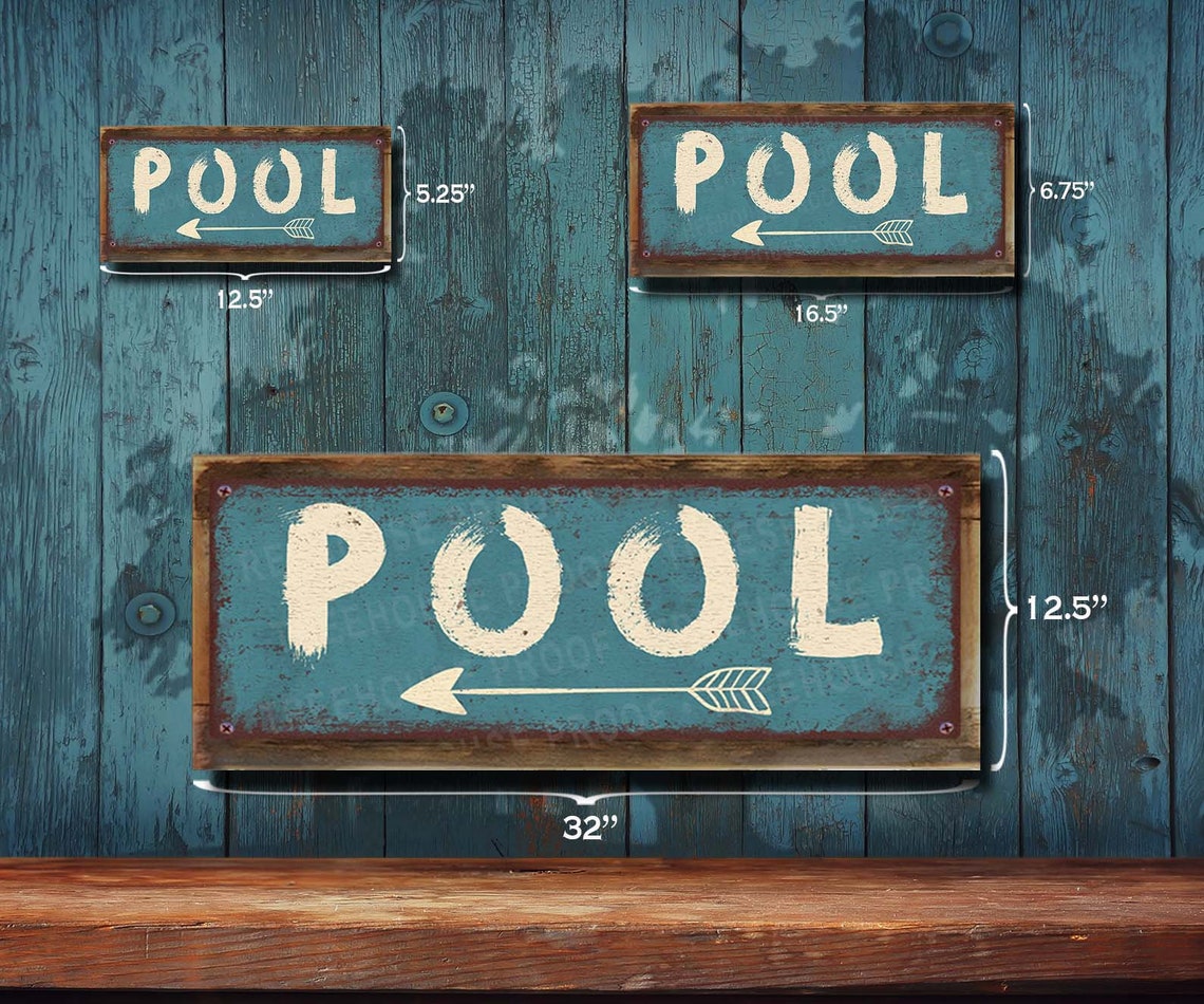 Pool Sign With Arrow Pointing Left Rustic Looking Aluminum - Etsy