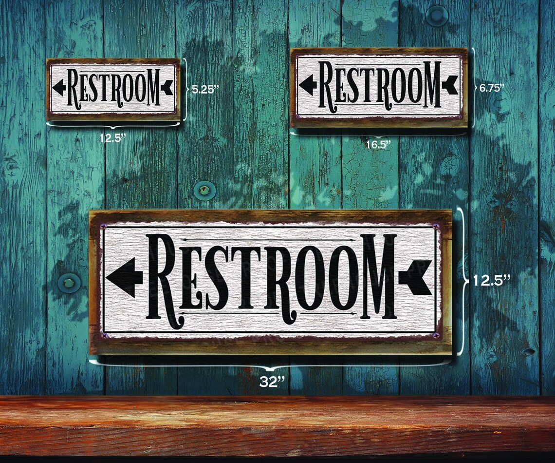 Restroom Sign With Arrow Pointing Left Distressed White • Rustic ...