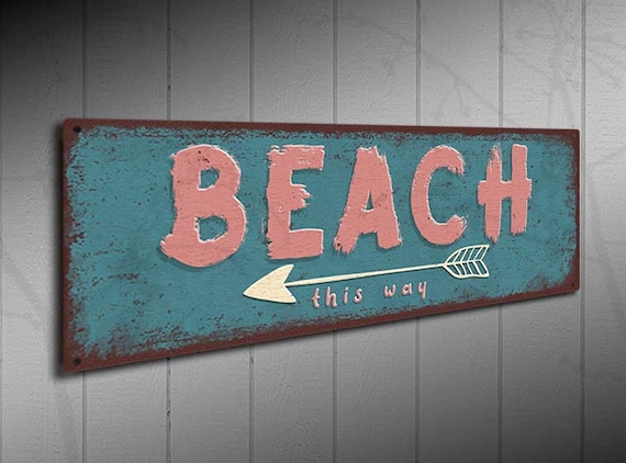 Beach This Way Metal Sign Arrow Pointing Left Rustic Looking - Etsy