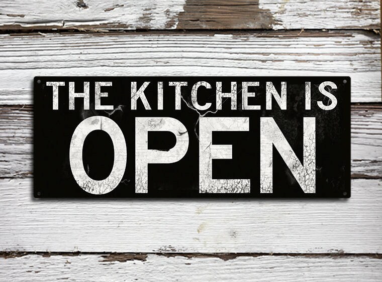 The Kitchen is Open Rustic Looking Aluminum Sign Color - Etsy